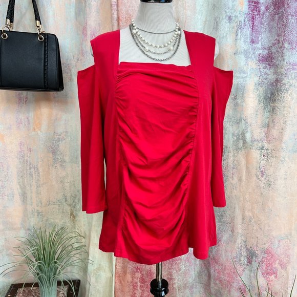 The Pyramid Collection | Tops | Plus Size Cold Shoulder Bright Red ...